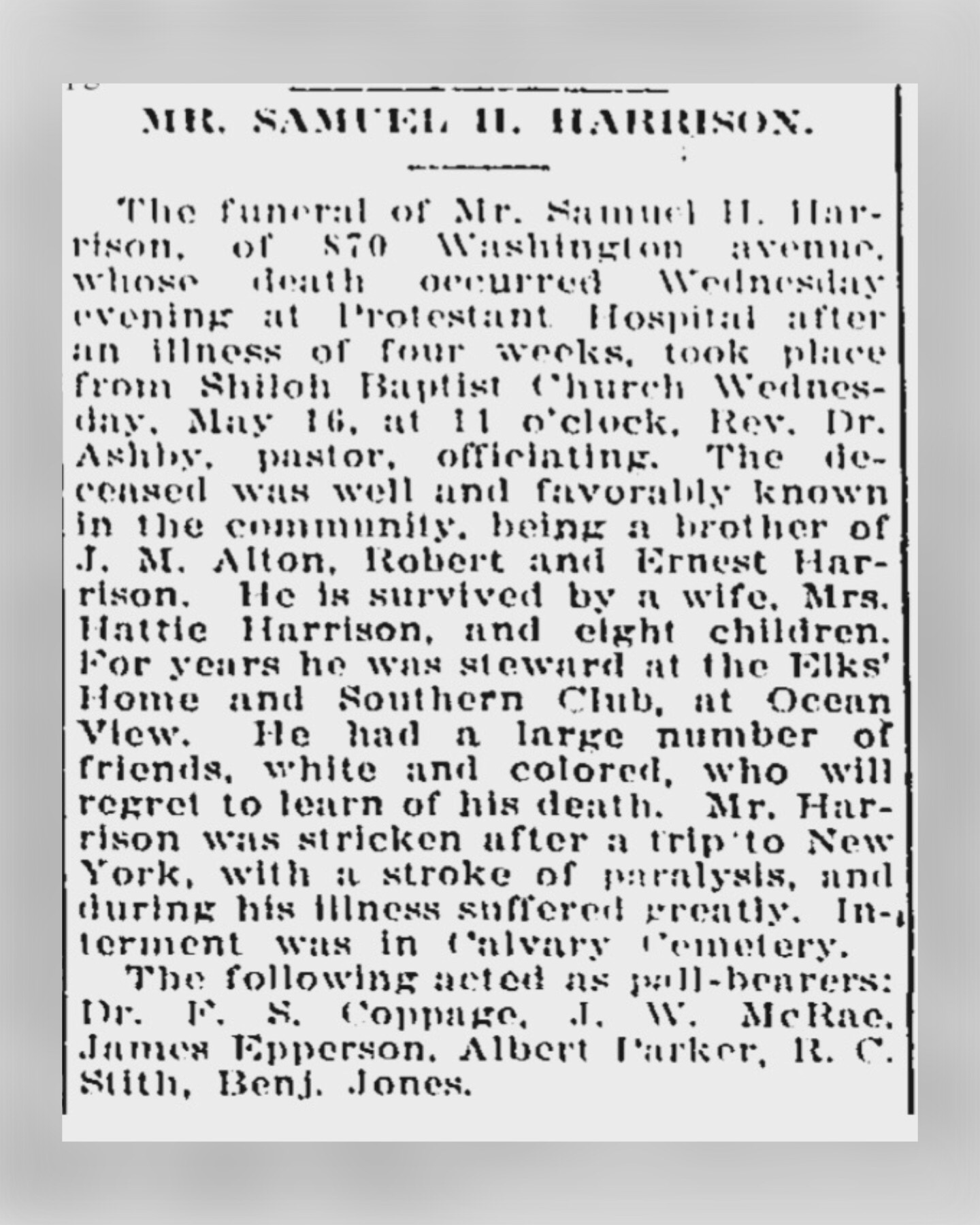 Historical Newspapers: Mr. Samuel H. Harrison, Jr. | 1917 – The ...